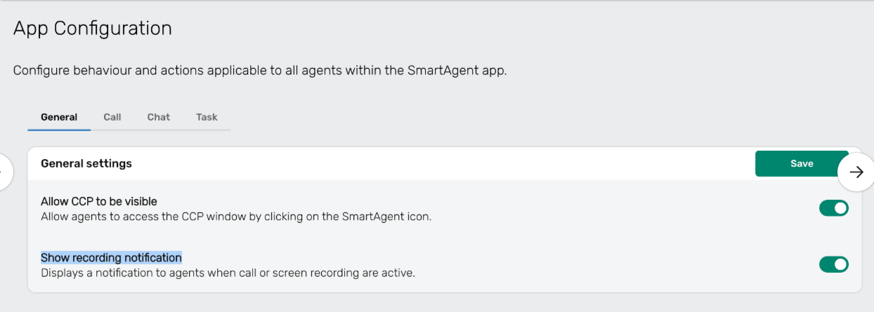 SmartAgent App Configuration screen | SmartAgent